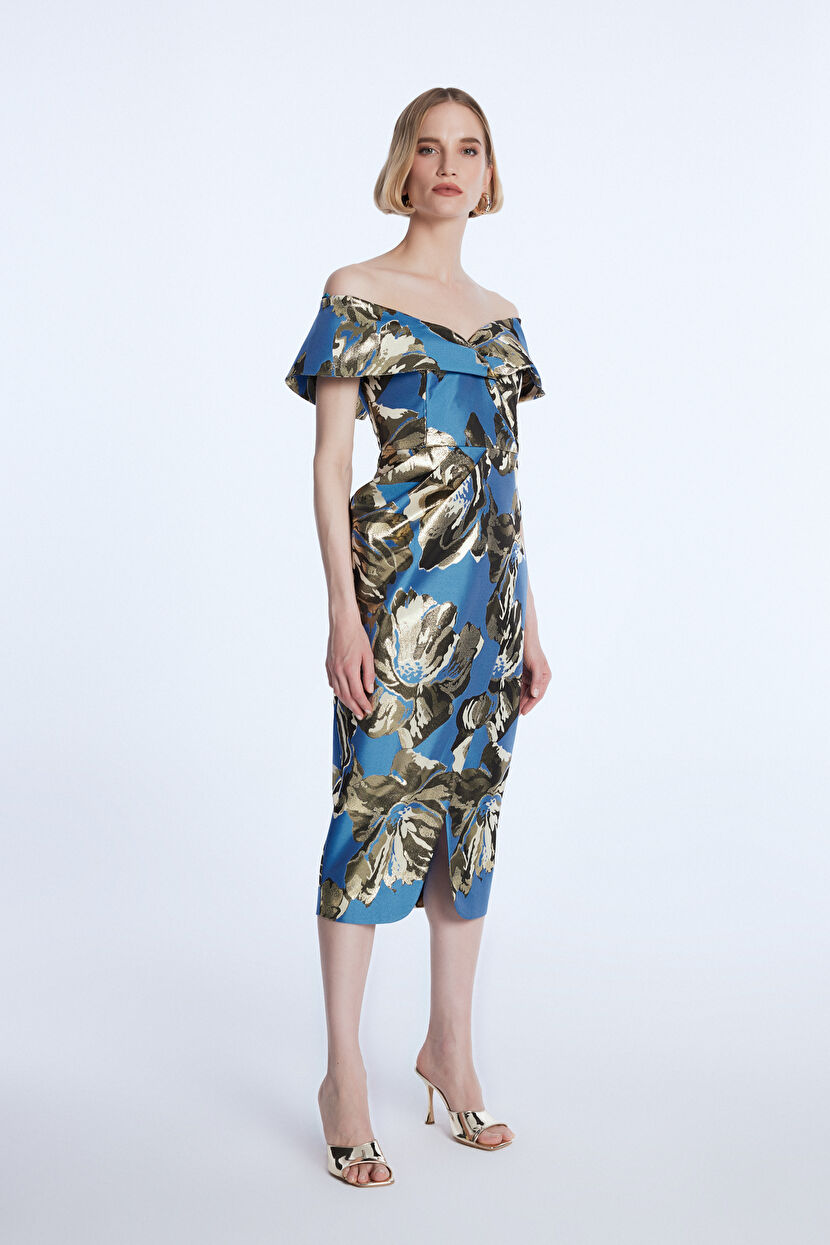 Mavi Mert Aslan Kruvaze Jakar Elbise 12443916000-203 | adL