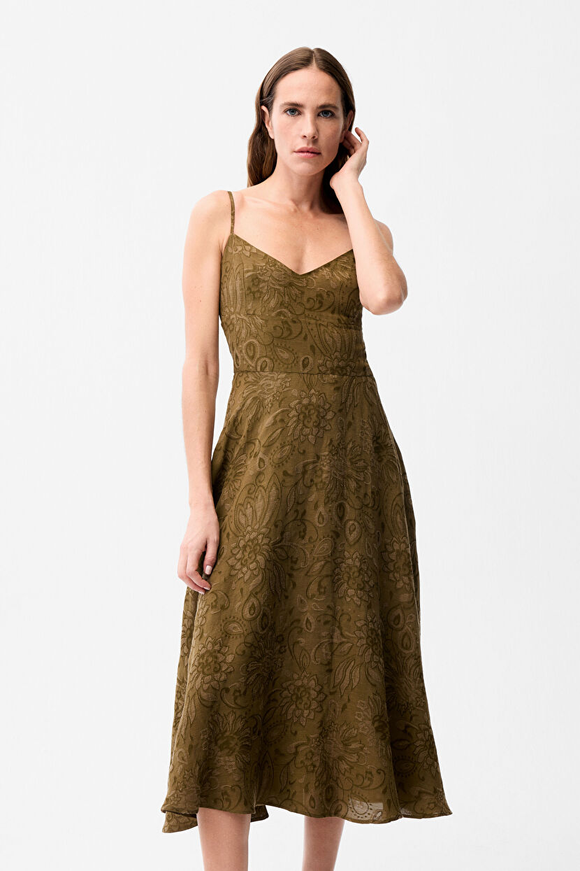 Khaki Suspender Jacquard Dress 12444896001-034 | adL