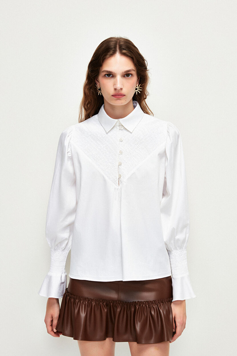 White Gimped Balloon Sleeve Shirt 13043077000-002 | adL